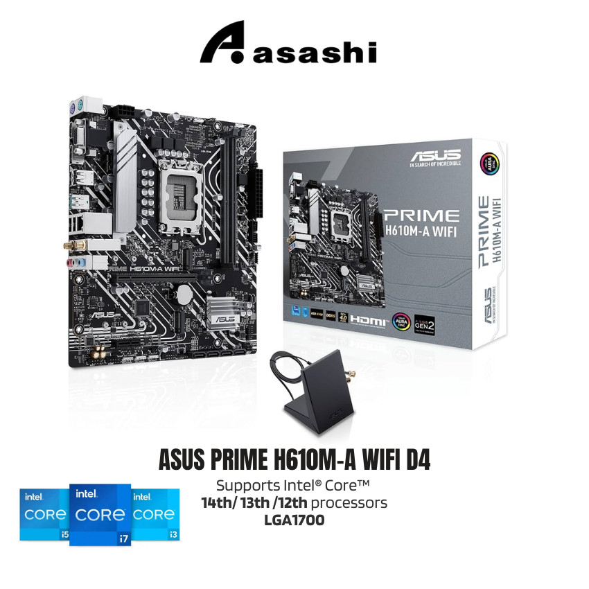 ASUS PRIME H610M-A WIFI DDR4 / D4 MOTHERBOARD COMBO INTEL G7400 / I3-12100 / 13100F / 14100 / I5 ...