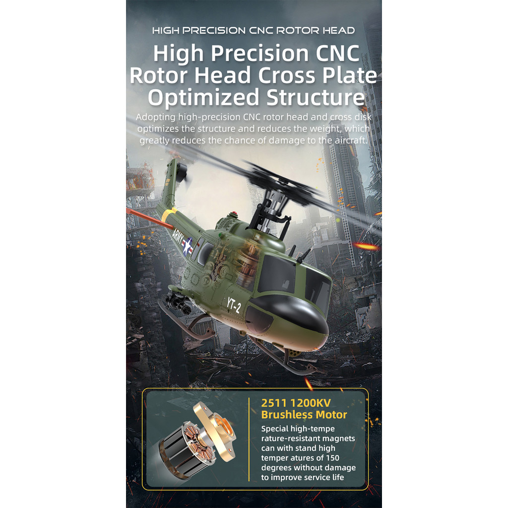 Yuxiang F07 UH-1 Huey Aileronless เฮลิคอปเตอร์ 2.4G 6CH มอเตอร์ไร้แปรง ...