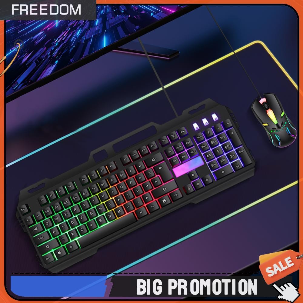 ชุดคีย์บอร์ดและเมาส์สําหรับเล่นเกมแบบมีสาย Rainbow Backlit Mechanical ...