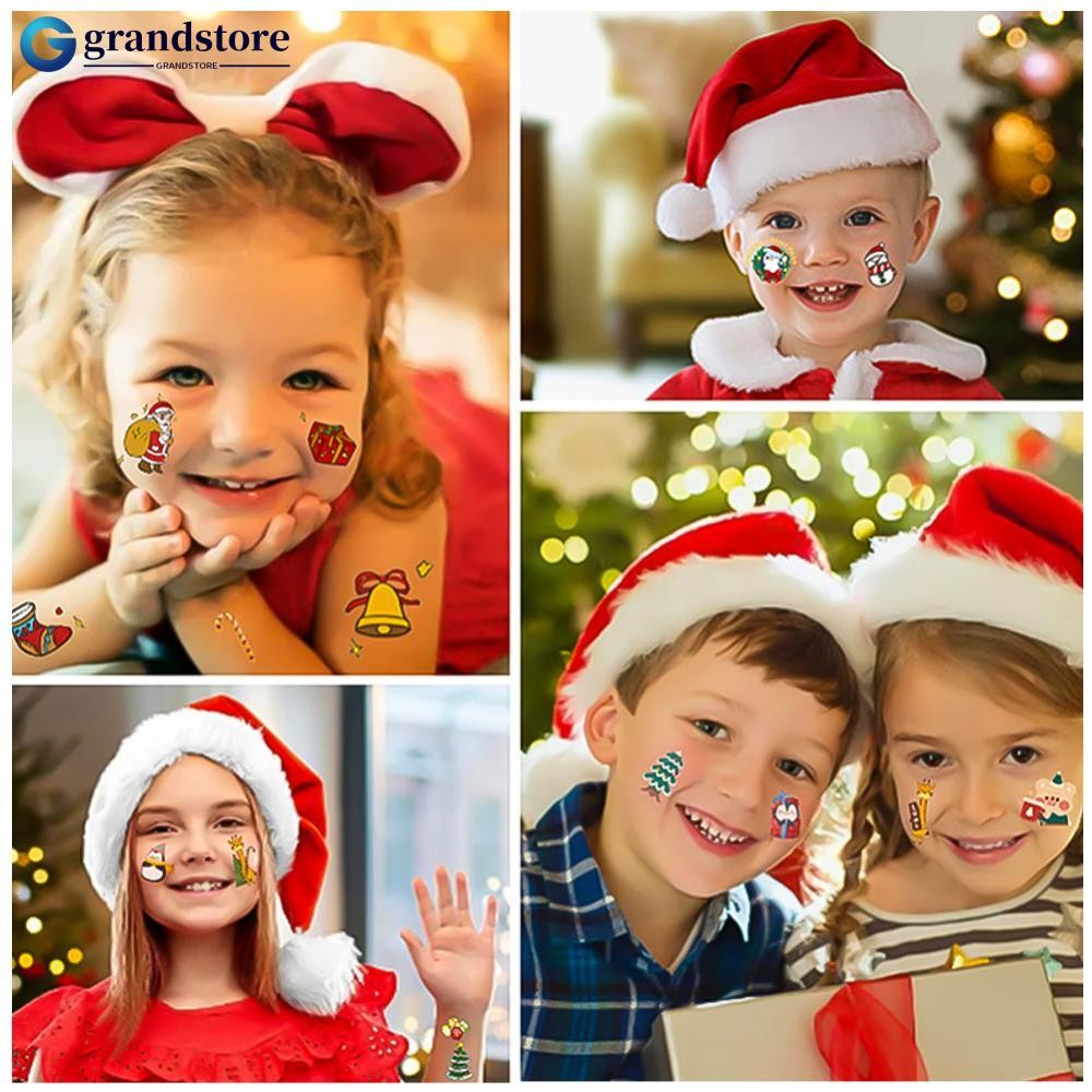 GSE สติ๊กเกอร์รอยสักคริสต์มาสสติกเกอร์เด็กการ์ตูน Reindeer Santa Claus ...