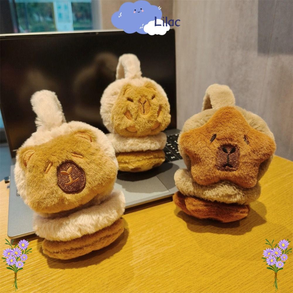 LILACS Capybara Earflap, Capybara Plush Earmuffs อบอุ่น, การ์ตูนอุ่นหู ...
