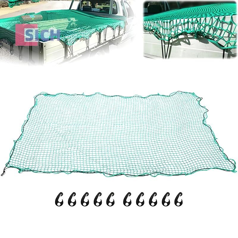 [Sich] Heavy Duty Cargo Net Safety Net 10 ชิ้นตะขอรถ Universal Green ...