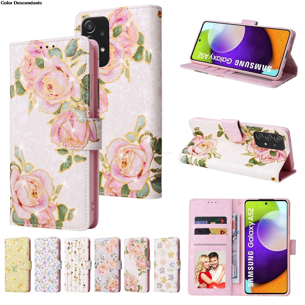 Magnetic Flip พิมพ์ดอกไม้สําหรับ Samsung Galaxy S24 Ultra S23 S22 S21 ...