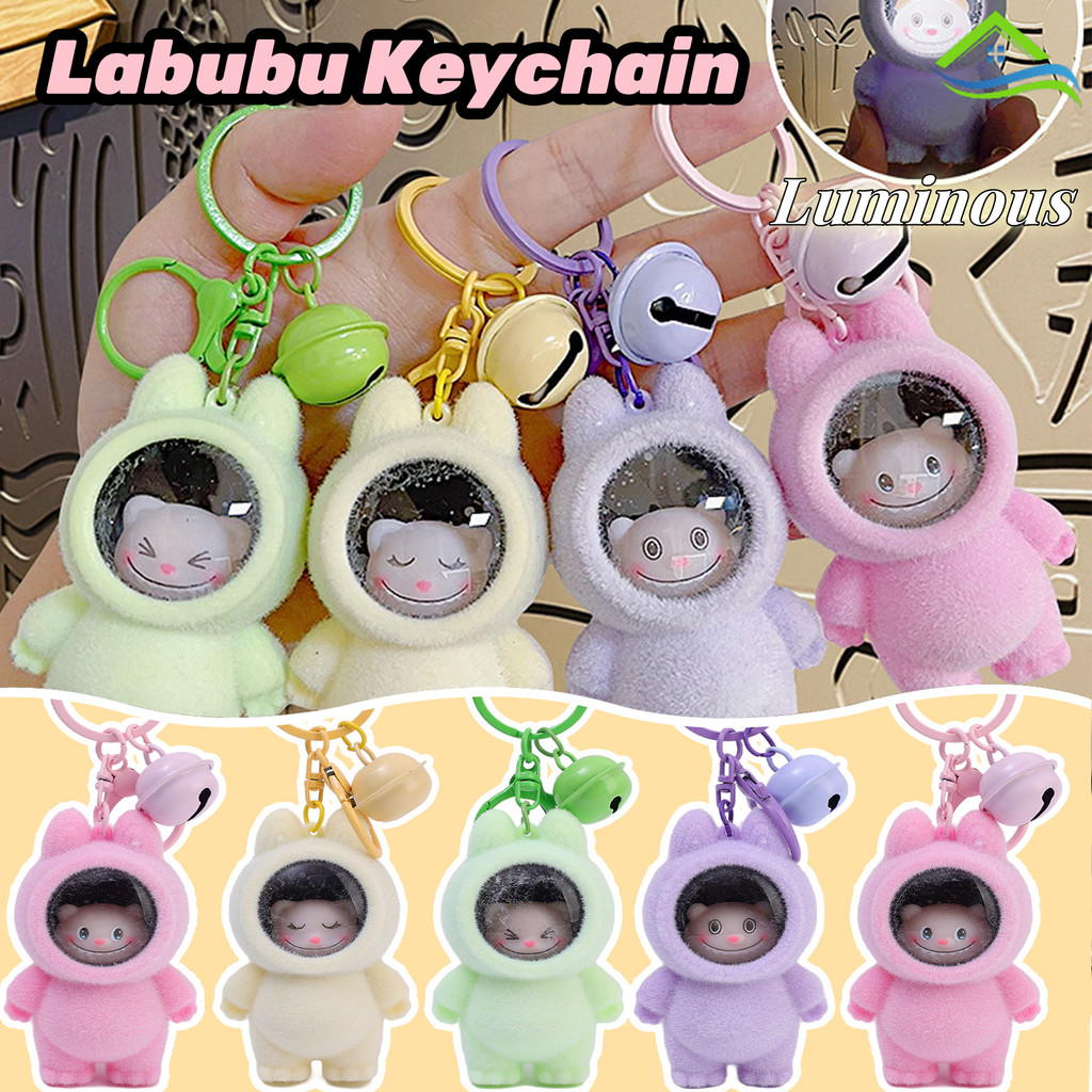 สนุกนักบินอวกาศ Labubu Luminous พวงกุญแจ - ตลก Emoji Pack Face เปลี่ยน ...