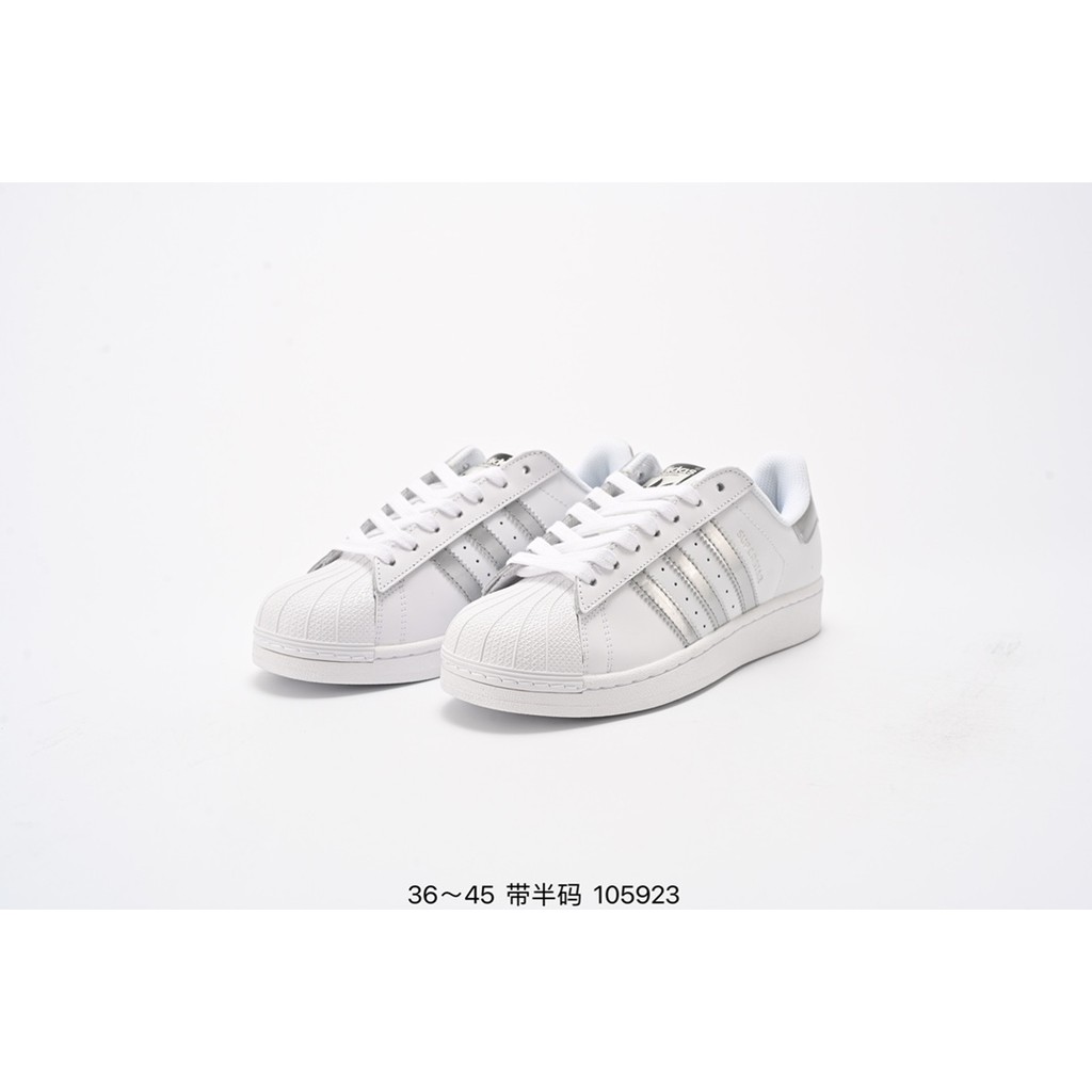 Pure White Classic Shell Toe Casual ผู้ชายผู้หญิงรองเท้าผ้าใบเงินสีขาว Adidas 2024 สไตล์ใหม่ ...