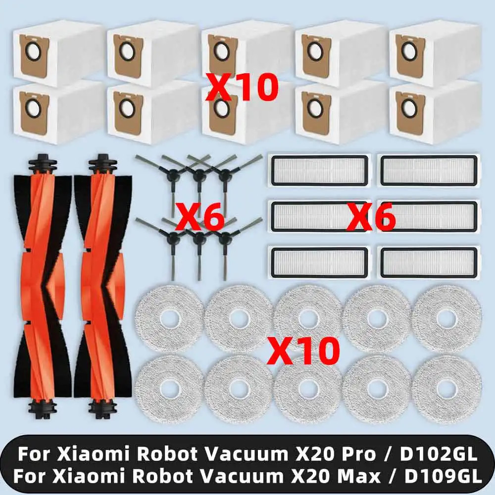 Xiaomi Robot Vacuum X20 Pro / X20 Max / D102GL / D109GL อะไหล่หลักแปรงด้านข้างกรอง Mop Pad ถุง ...