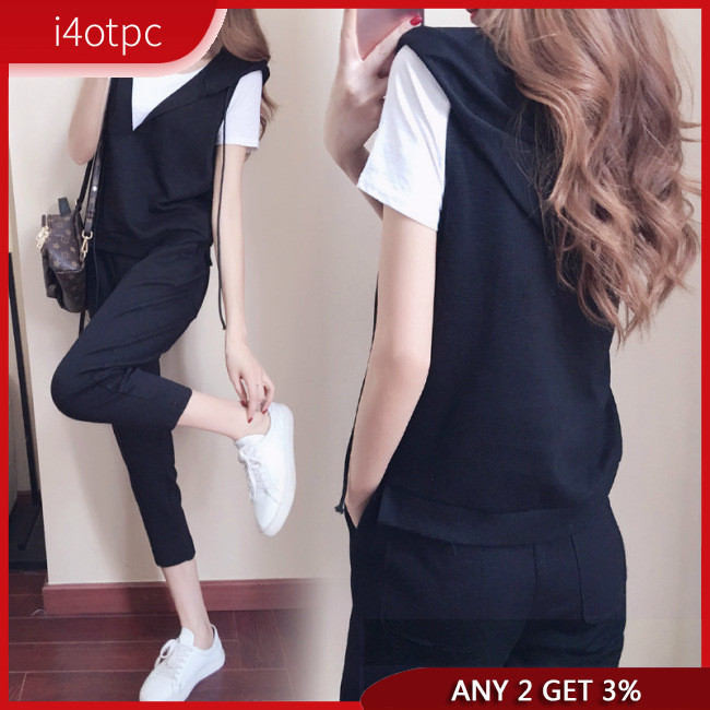 I4otpc ผู้หญิงขนาดใหญ่เสื้อยืด Cropped กางเกงชุดเสื้อกั๊ก | Shopee Thailand