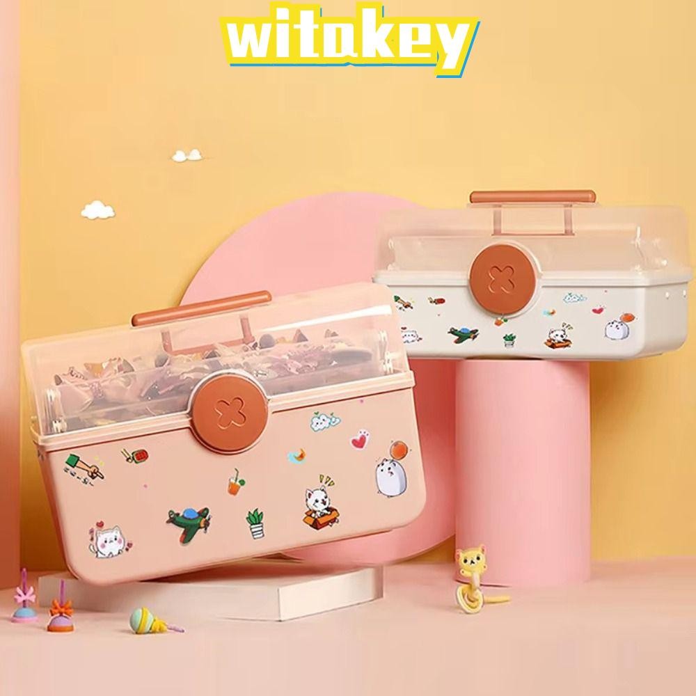 กล่องเก็บกิ๊บ WITAKEY, กล่องอัญมณี 3 ชั้นแบบล็อคได้, แบบพกพาพร้อมสติ๊กเกอร์ ที่เก็บอุปกรณ์ผมกัน ...