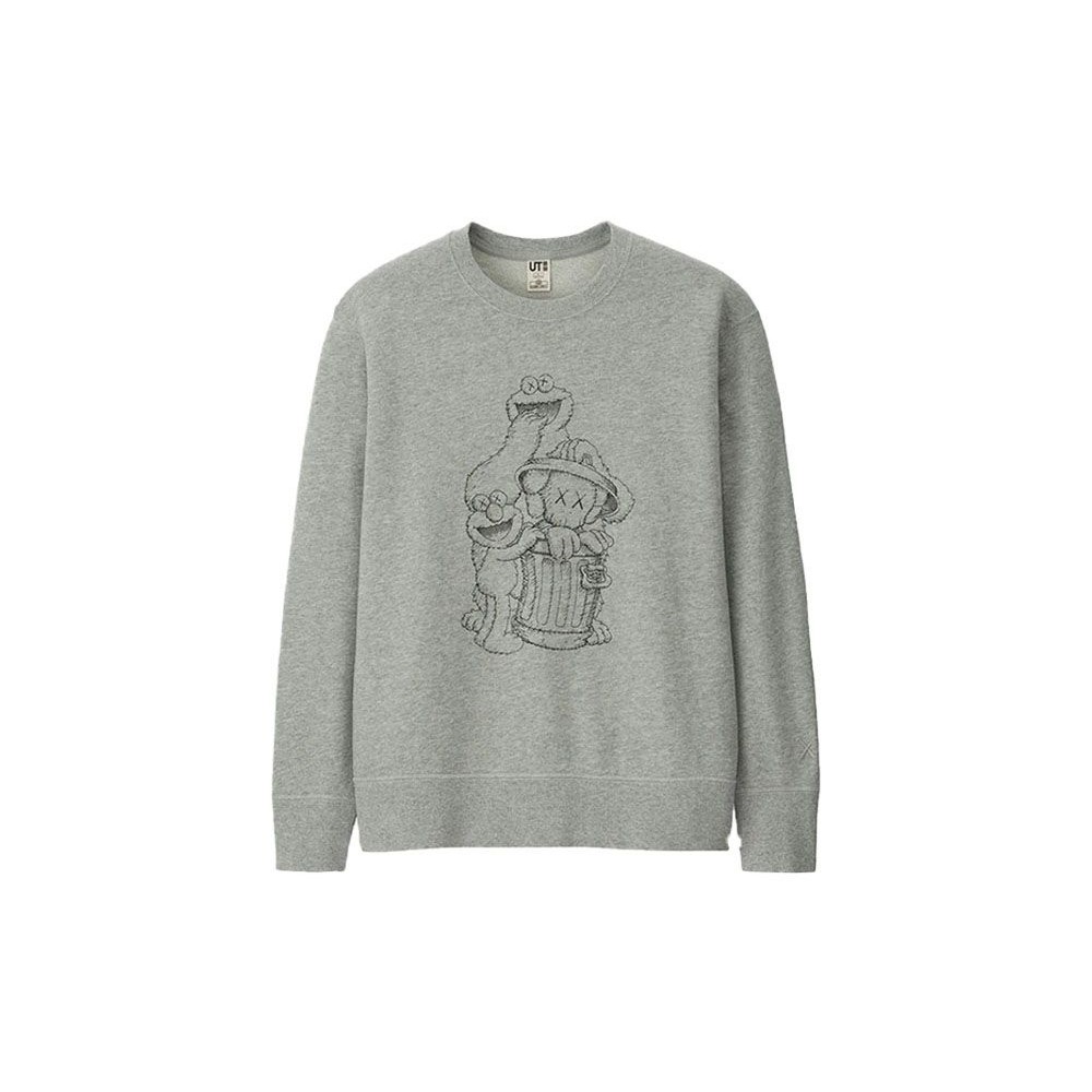 KAWS x Uniqlo Sesame Street Companion Trash Can Outline Sweatshirt Grey ...