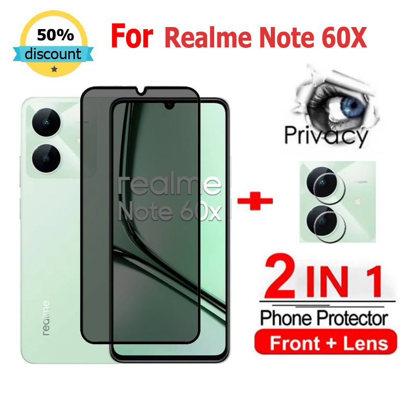2 in 1 ฟิล์ม Realme Note 60X ฟิล์มกระจกนิรภัยกันรอยหน้าจอ กันแอบมอง เพื่อความเป็นส่วนตัว สําหรับ ...