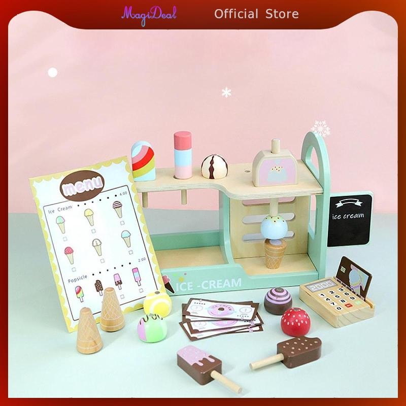 MagiDeal ไม้ Ice Cream Counter Playset ไม้ Popsicle Set การเรียนรู้ก่อน ...