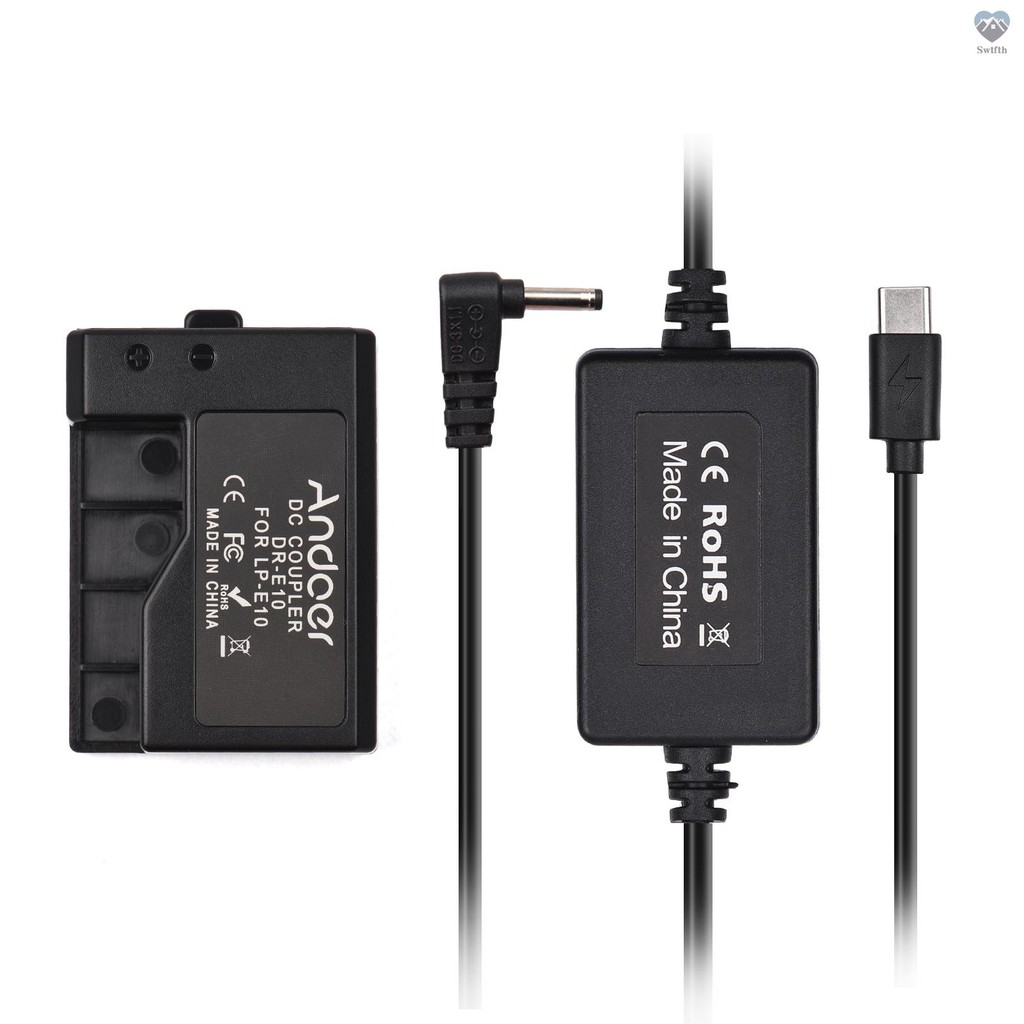 Andoer PD USB Type-C สาย DR-E10 Dummy แบตเตอรี่ DC Coupler LP-E10 สําหรับ Canon EOS Rebel T7 T6 ...