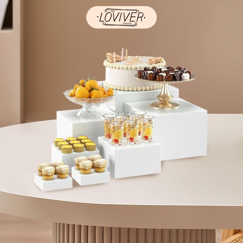 7 ชิ้นบุฟเฟ่ต์ Riser อะคริลิค Riser Stackable อะคริลิค Cube Display ...