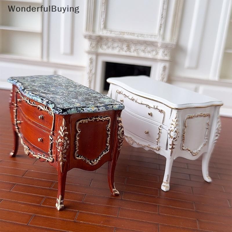 WBTH DIY 1:12 Dollhouse Miniature ฉากยุโรป Gilt-edge ตู้ลิ้นชักหน้าอก ...