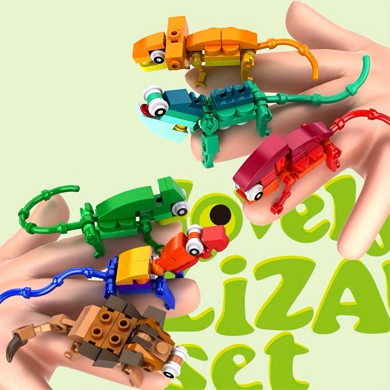 6ชิ้นประกอบอาคารบล็อกจิ้งจก,ถุงของขวัญ,กล่องแปลกใจ,นิ้ว Lizard Building ...
