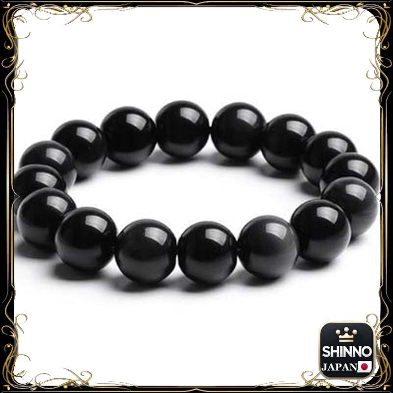 《JAPAN》★"Natural Gemstone Obsidian Bracelet for Good Luck and ...