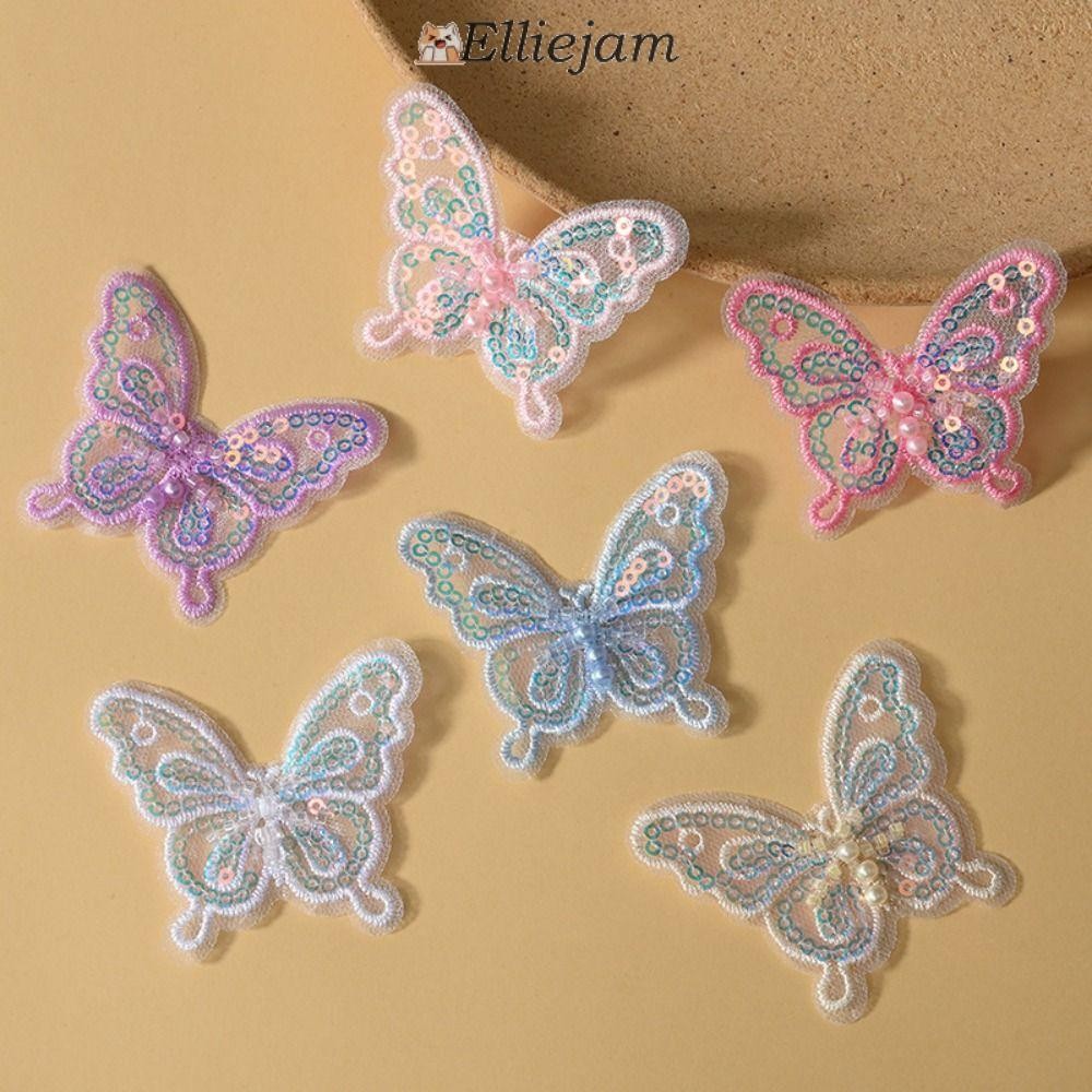 ELLIEJAM 10 ชิ้นเลื่อมผีเสื้อแพทช์ปัก, Double-layer สไตล์จีน Organza ผ้าผีเสื้อ Appliques,ที่มี ...