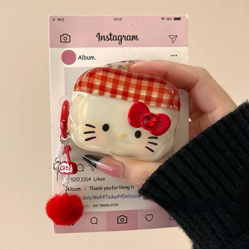 Red checkered Bow Hello Kitty เคส AirPodsPro2 airpods 4/3/2/1สำหรับ ...