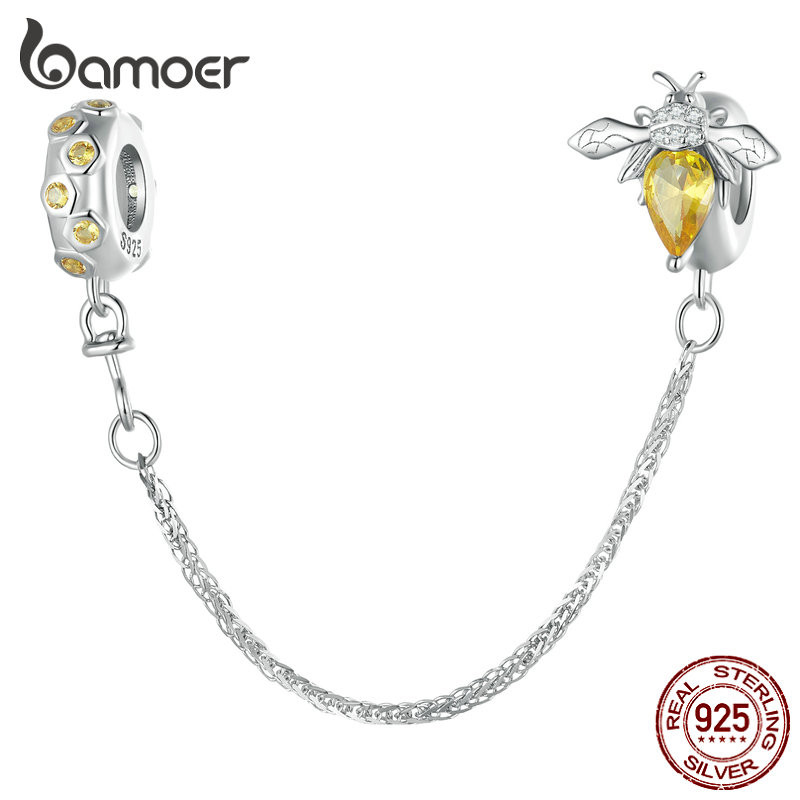 Bamoer 925 เงินสเตอร์ลิง Sliver Charms ลูกปัดความปลอดภัยโซ่ Bee Design Diy สําหรับสร้อยข้อมือ ...