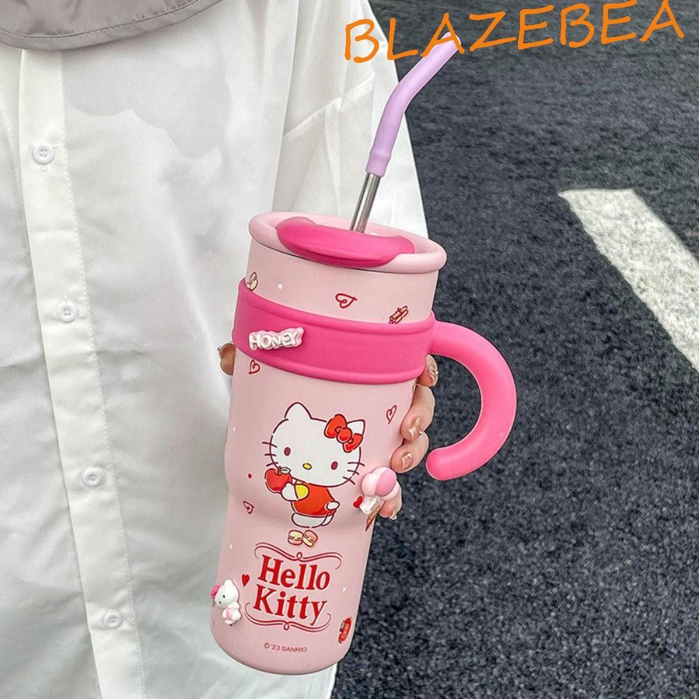 Blazebea ขวดฟางสแตนเลส, ถ้วยฉนวนกันความร้อนหลอดคิตตี้ป้องกันการรั่วซึมของ Cinnamoroll, สแตนเลส ...