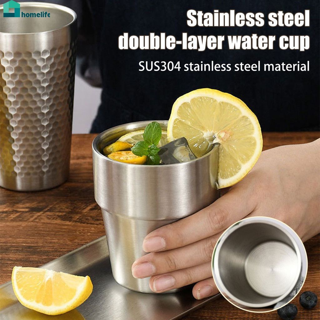 304 ถ้วยสแตนเลสผนังคู่ฉนวนโลหะ Shatterproof ถ้วยสำหรับเครื่องดื่มเย็นเบียร์ปาร์ตี้แก้วกาแฟ 175 ...