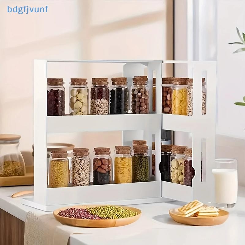 BDGF 2 ชั้นห้องครัวสไลด์ตู้หมุนจัดระเบียบเครื่องเทศ Jar ขวดชั้นเก็บขวด ...