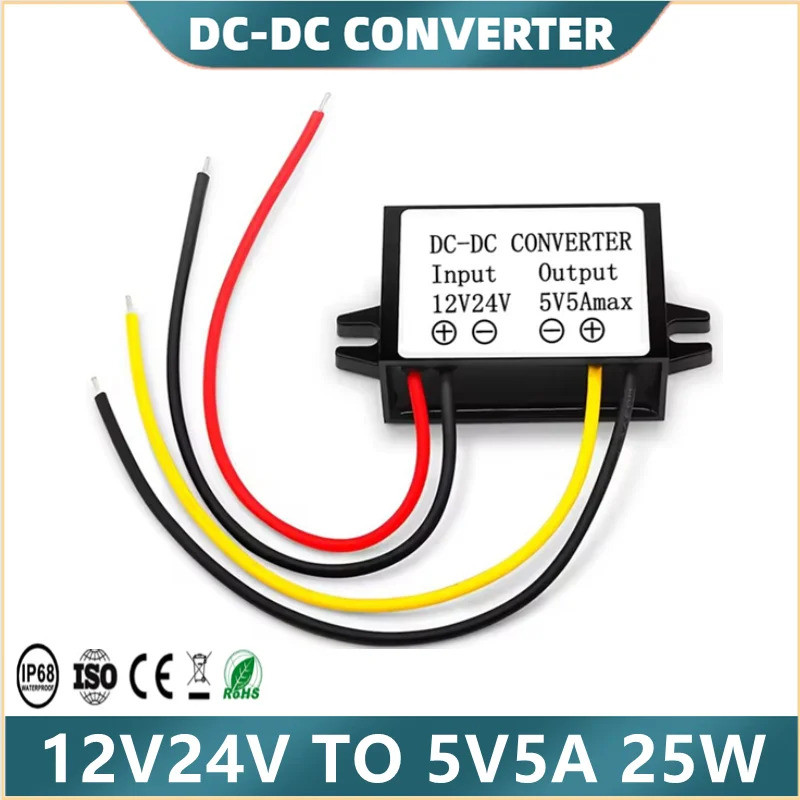 DC converter 12V 24V to 5V 5A 25W Buck Converter โมดูลลดแรงดันไฟฟ้ารถ ...