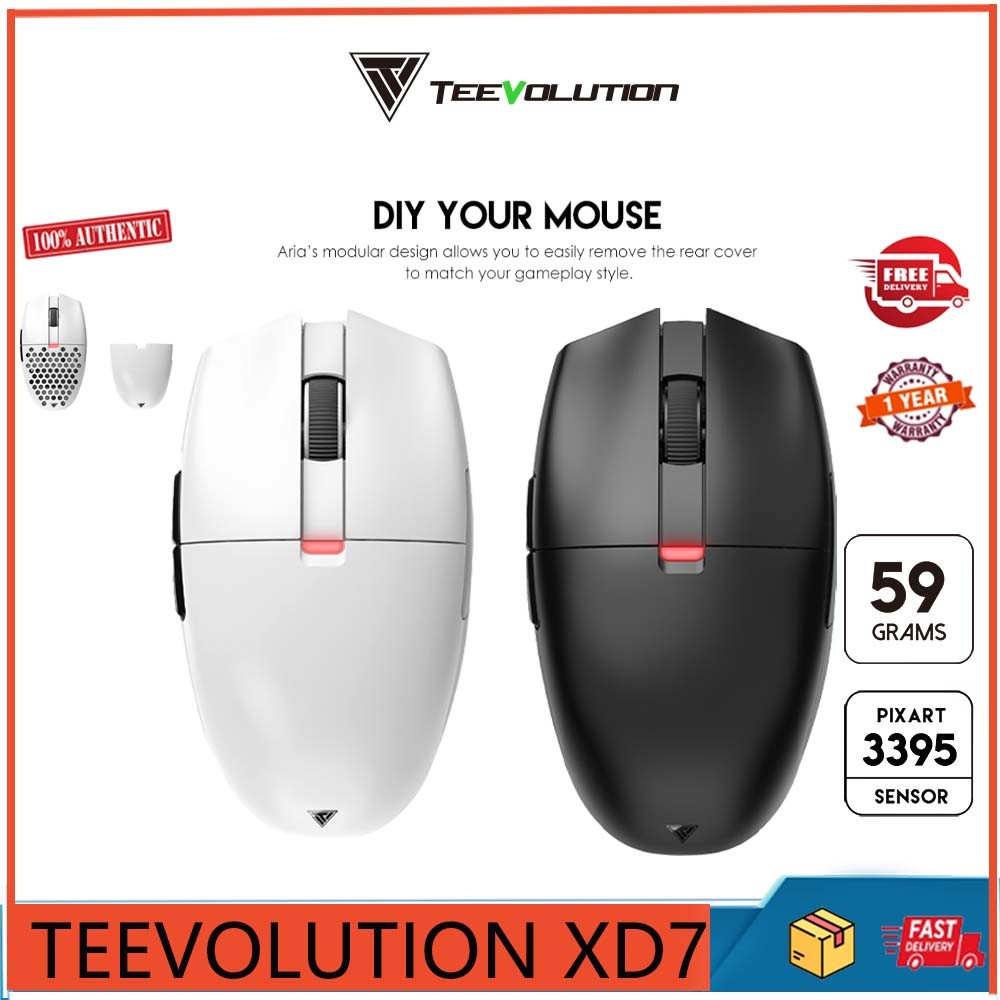 TEEVOLUTION XD7 เมาส์เกมไร้สาย PAW3395 E-sports น้ําหนักเบาสามโหมด | Shopee Thailand