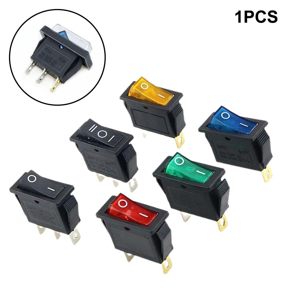 Square Latching Neon Rocker Switch ON/OFF 3 Pin สีแดงสีเขียวสีฟ้าสี ...