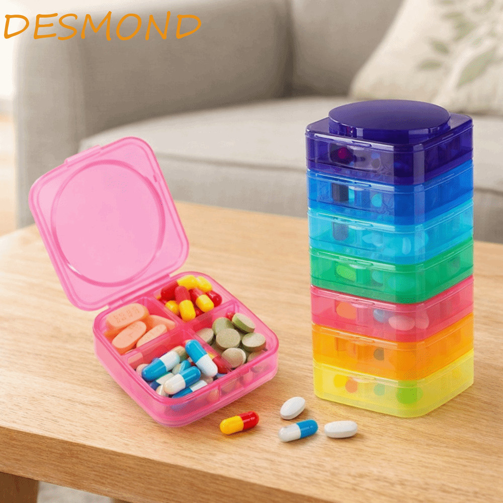 DESMOND Rainbow Pill Organizer, 4 Times a Day Airtight Weekly Pill Case ...