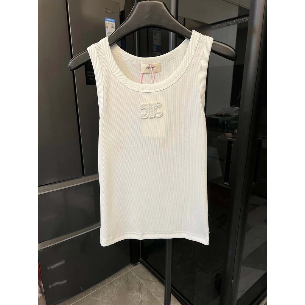 Celine Chest Arc de Triomphe แขนสั้น โลโก้ปักใหญ่ ผ้าฝ้ายแท้สำหรับ ...
