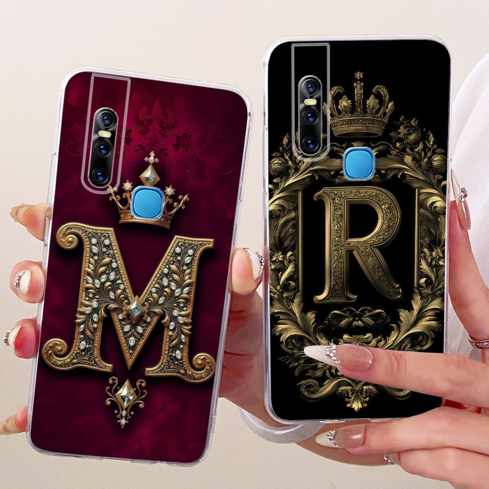 Vivo 1819 ฝาครอบ Vivo V15 กรณีโปร่งใสหรูหรา Crown AZ ตัวอักษร 2D รูปแบบ ...
