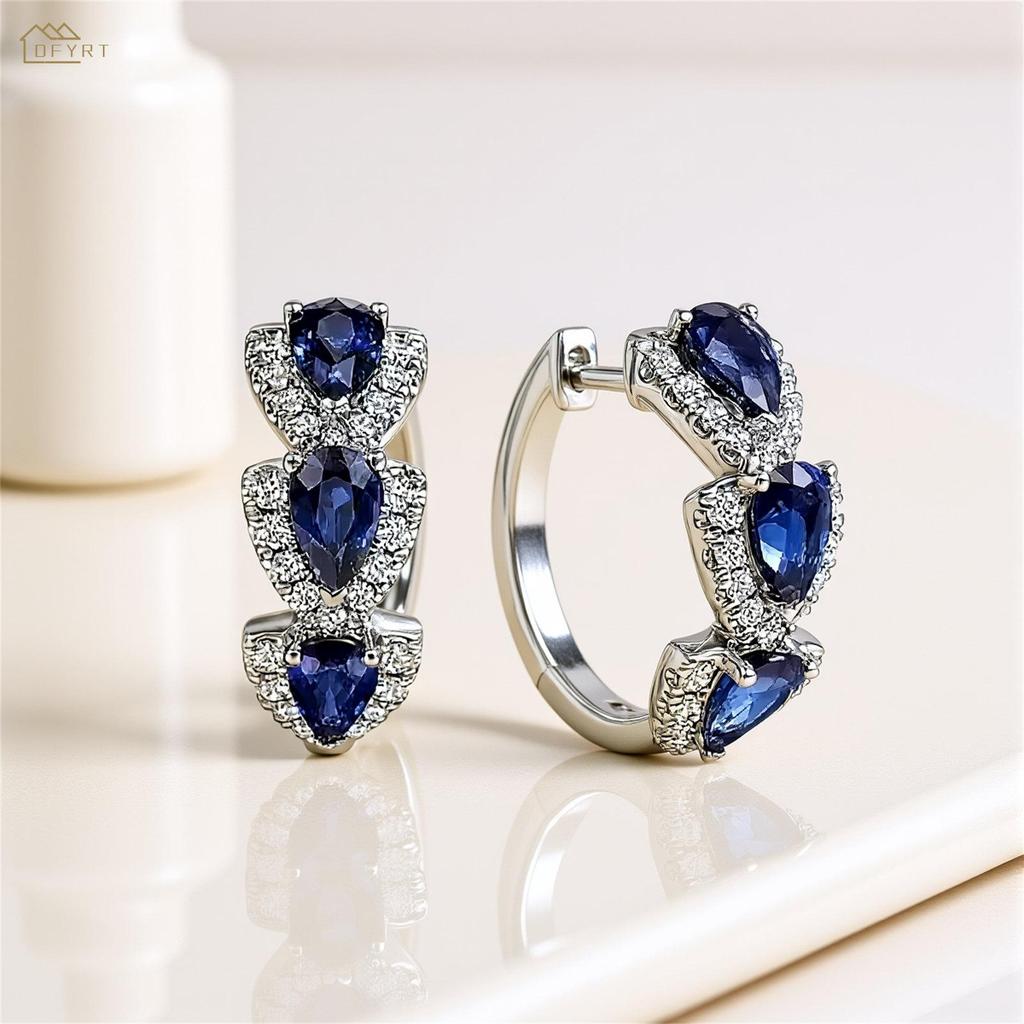 ต่างหู Klein Blue Zircon Drop แบบคลิปออน สำหรับผู้หญิง ทนภัยต่อสารเคมี ...