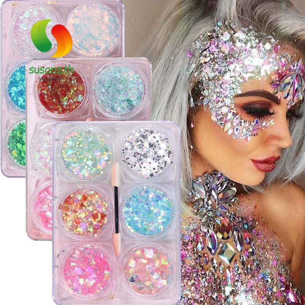 SUSANS 6 ชิ้น/เซ็ต Body Nail Glitter Gel, Heart Star Moon Sequins Face ...