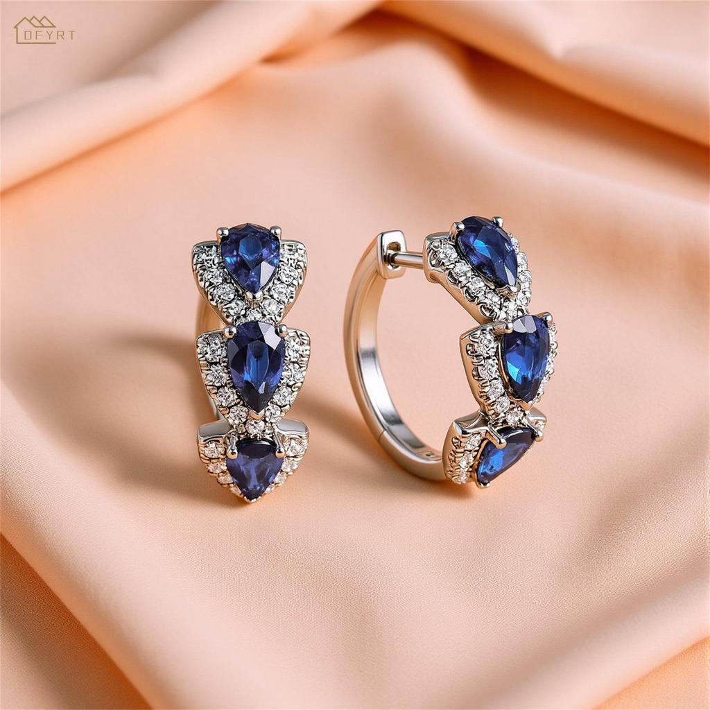ต่างหู Klein Blue Zircon Drop แบบคลิปออน สำหรับผู้หญิง ทนภัยต่อสารเคมี ...