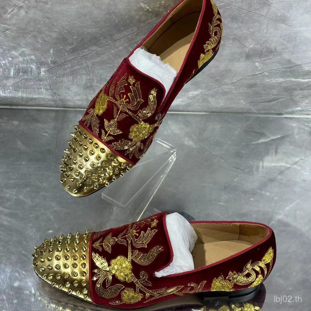 รองเท้าผู้ชาย Red Sole ปัก Willow Spikes รองเท้าหนังผู้ชาย All-Match ...