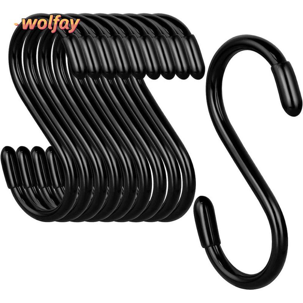 YOLANDA ตะขอ S โลหะ 12 ชิ้น, สีดํา 8 ซม. เคลือบไวนิล S Hooks, เหล็กกัน ...