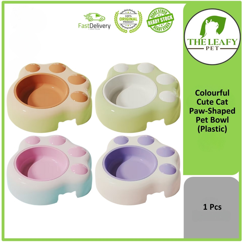 Mangkuk Plastik Haiwan Paliharaan Bentuk Tapak Kaki / Cute Paw-Shaped 2 ...