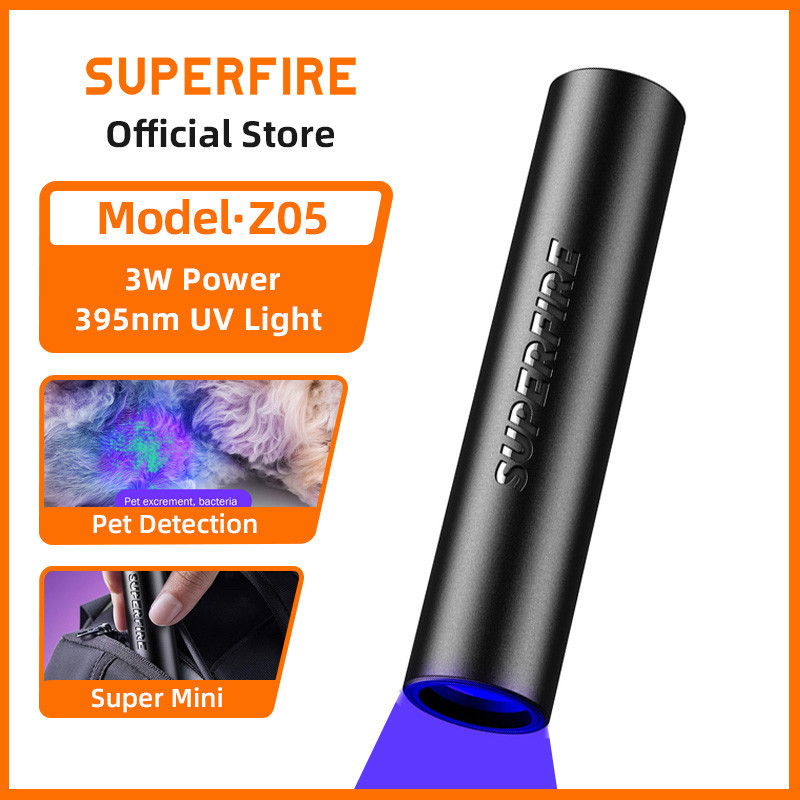 SUPERFIRE Z05 ไฟฉาย UV 3W แบบพกพา แบล็คไลต์ 395nm อัลตราไวโอเลต ตรวจสอบ ...