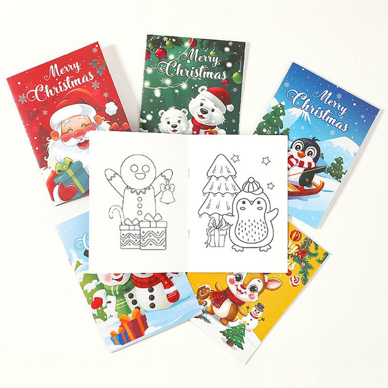 # ANTH # 6 ชิ้น Merry Christmas สมุดระบายสีจํานวนมากสําหรับเด็กฤดูหนาว ...