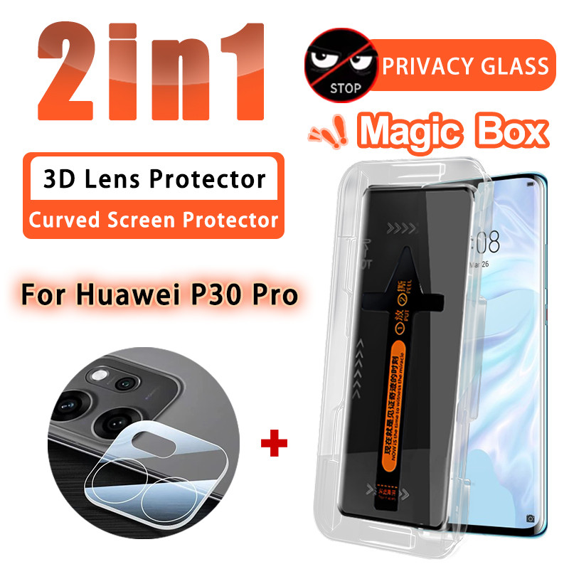 ฟิล์มกันรอย 2 ใน 1 Huawei P30 Pro ฟิล์มกระจกนิรภัยโค้ง สำหรับ Huawei ...
