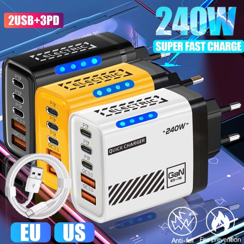 แฟชั่น 3PD 2 USB Charger สําหรับ IPhone - Universal 5IN1 240W Power ...