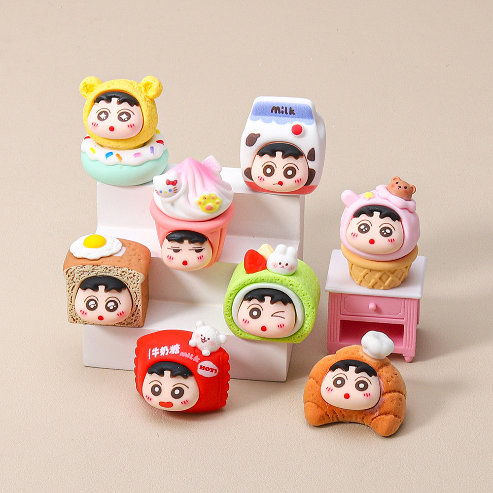 8PCS Matt Shin-chan Toast Milk Food เรซิ่น Charms สําหรับ DIY (7-302 ...