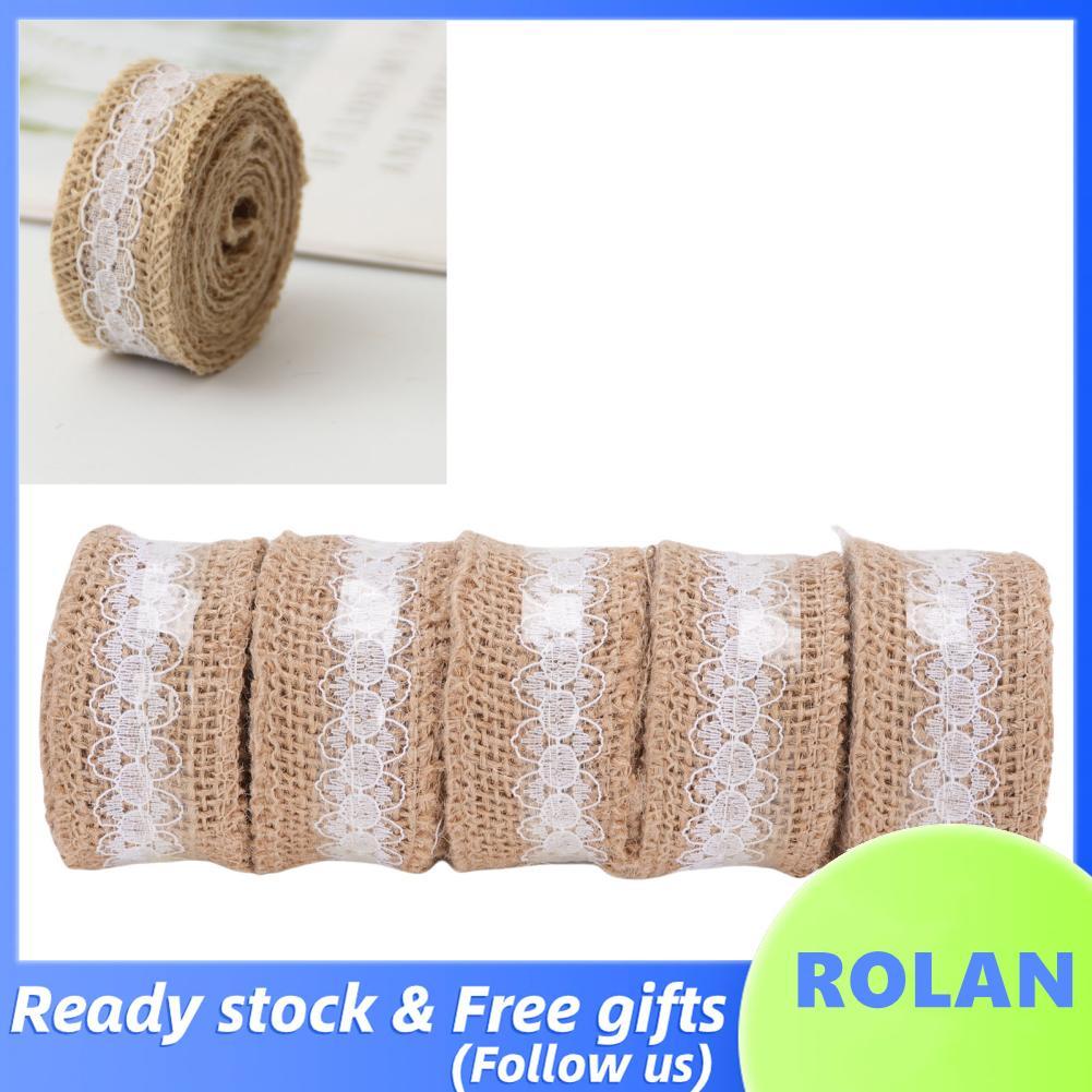 Rolan Rolan 5 ชิ้น Jute Burlap ริบบิ้นม้วนทำด้วยมือลูกไม้ม้วน Vintage งานแต่งงาน Xmas DIY ...