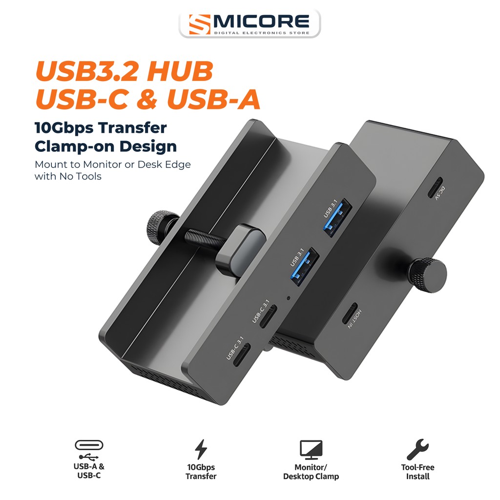 Clamp USB-C HUB USB 3.2 Gen2 10Gbps แบบหนีบติดโต๊ะ/จอ รองรับหลายพอร์ต ...