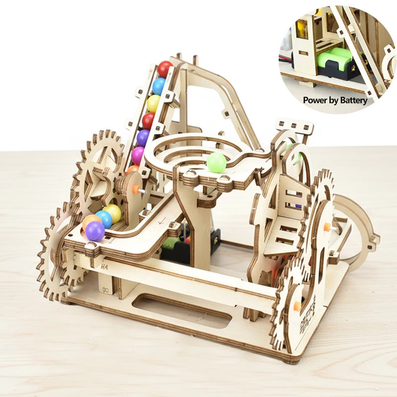 3D Wooden Puzzle Marble Run Set Electric Automatic Roller Coaster Model ...