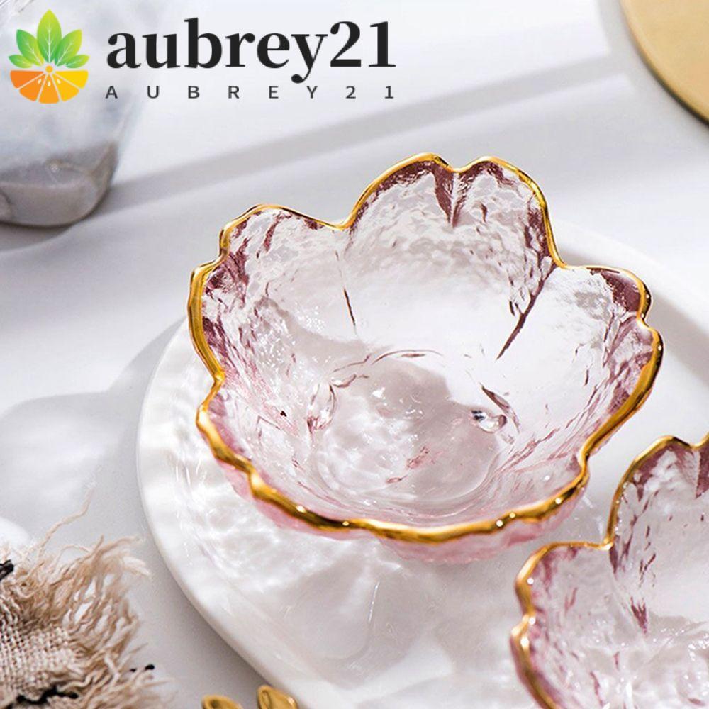AUBREY1 จานปรุงรส Cherry Blossoms มินิจานแก้วจานพิเศษไอศกรีม Gold Inlay ...
