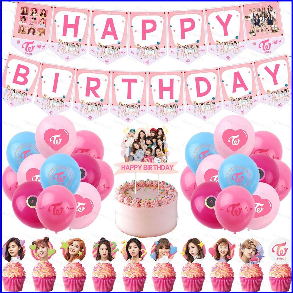 LF1 TWICE Theme ตกแต่งงานเลี้ยงวันเกิดแบนเนอร์เค้ก topper ชุดบอลลูน ...