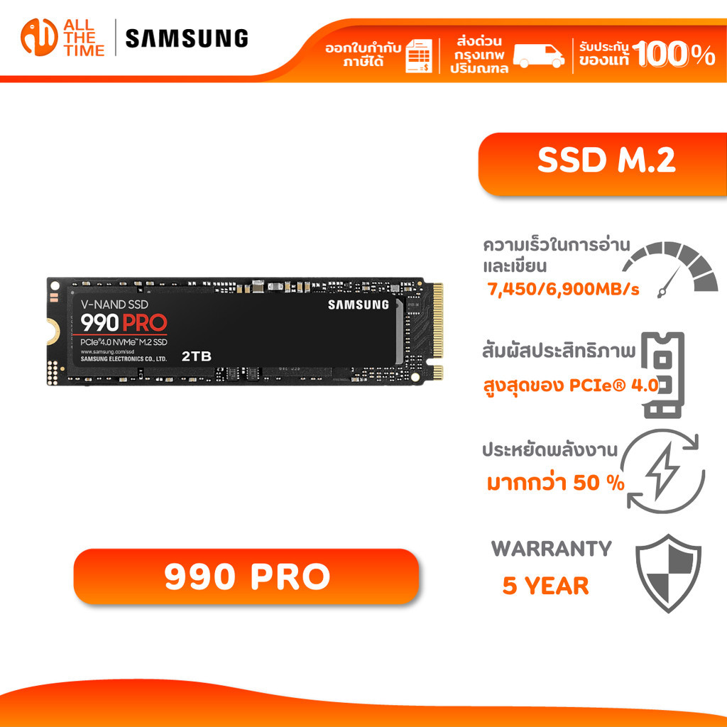 เกรดรีวิว : SAMSUNG 990 PRO SSD M.2 7,450 / 6,900 MB/s ความจุ 1TB/ 2TB ...