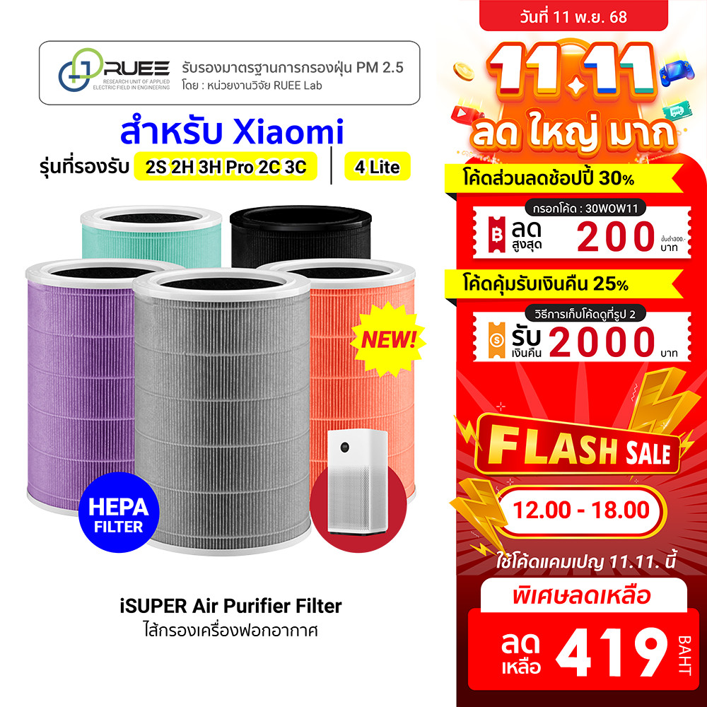 [ลดเหลือ 419] iSUPER ไส้กรอง HEPA สำหรับ Air Purifier Filter 2S 2H 3H Pro 3C / 4 Lite / 4 ...